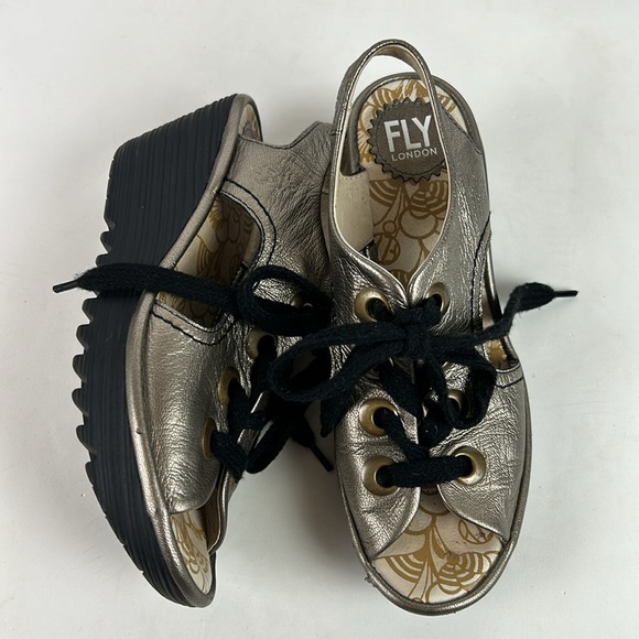 Fly London | Shoes | Flylondon Ylvametallic Leather Wedge Sandals 38 ...